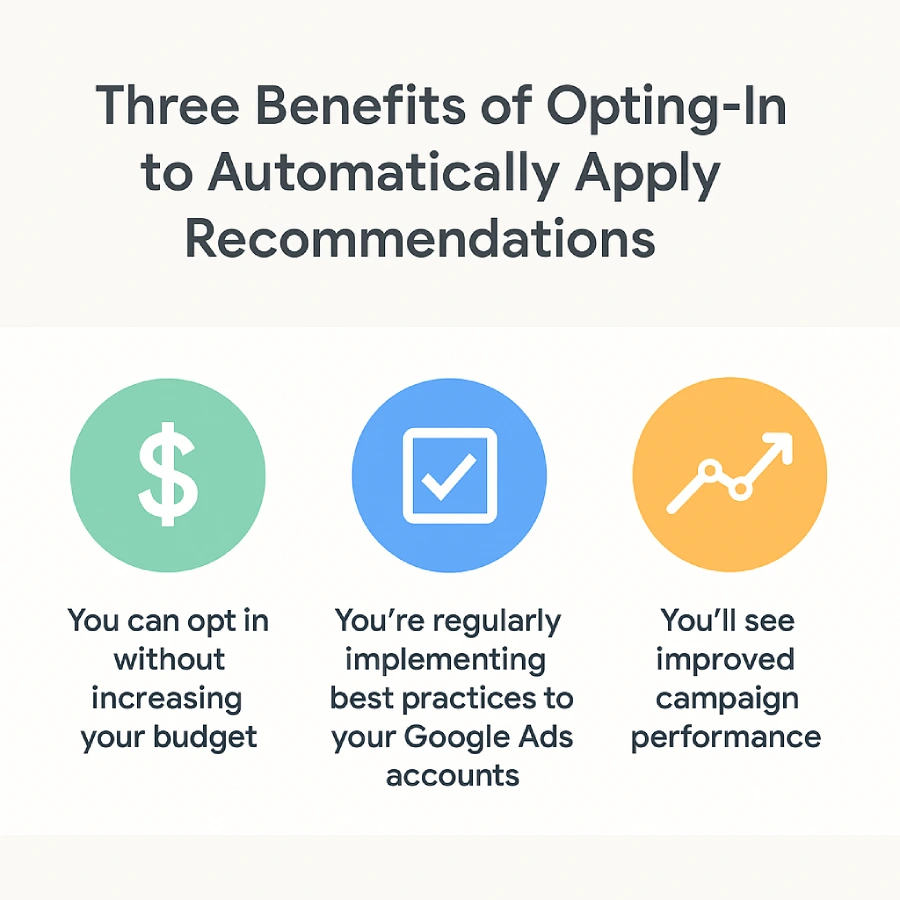 What are three benefits of opting-in to automatically apply recommendations?